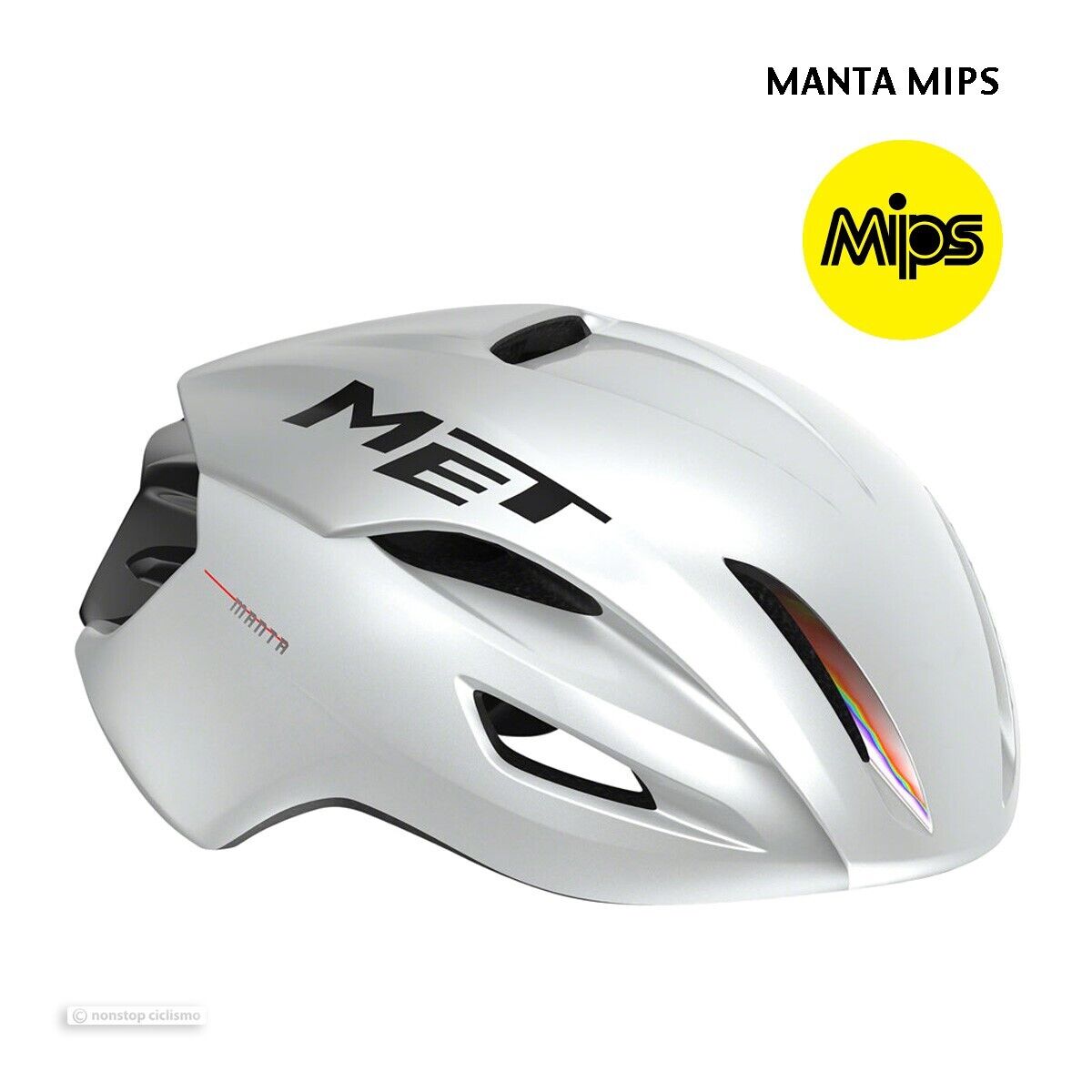 MET MANTA MIPS Aero Road Helmet : WHITE HOLOGRAPHIC/GLOSSY — Nonstop Ciclismo Gear